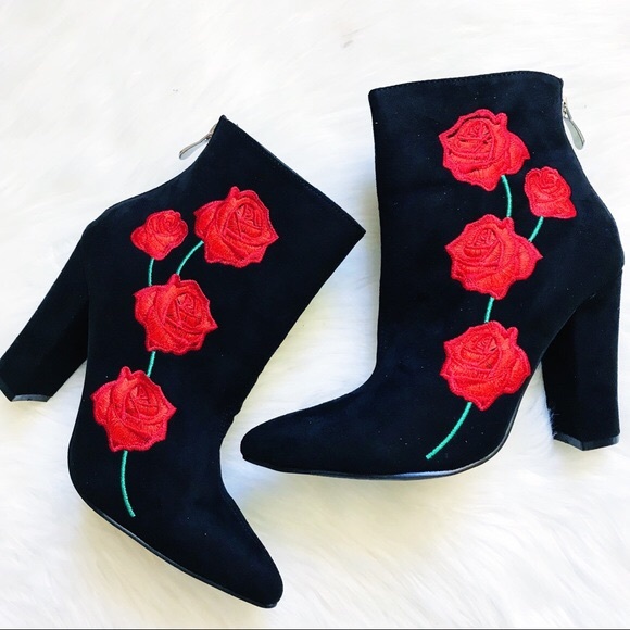 Cape Robbin | Shoes | Cape Robbin Embroidered Red Rose Heeled Boots ...